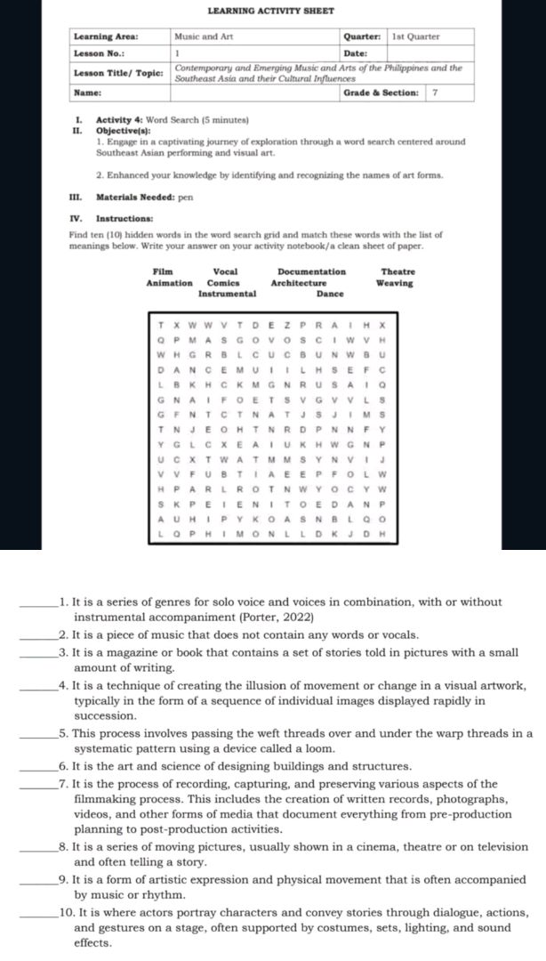 LEARNING ACTIVITY SHEET 1 Activity 4 Word | StudyX