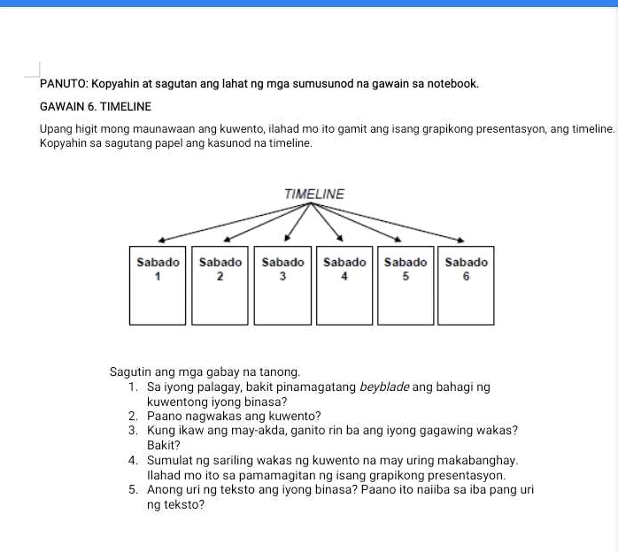 PANUTO Kopyahin at sagutan ang lahat ng mga | StudyX