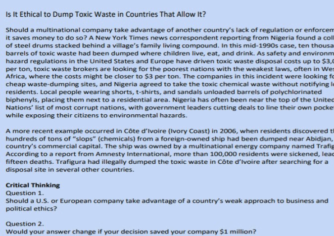 Is It Ethical to Dump Toxic Waste in | StudyX