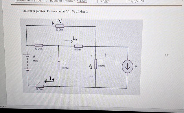 1 Diketahui gambar Tentukan nilai V1 V2 I3 | StudyX