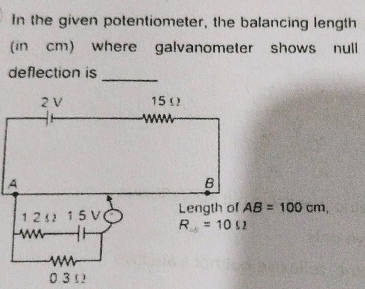 In the given potentiometer the balancing | StudyX