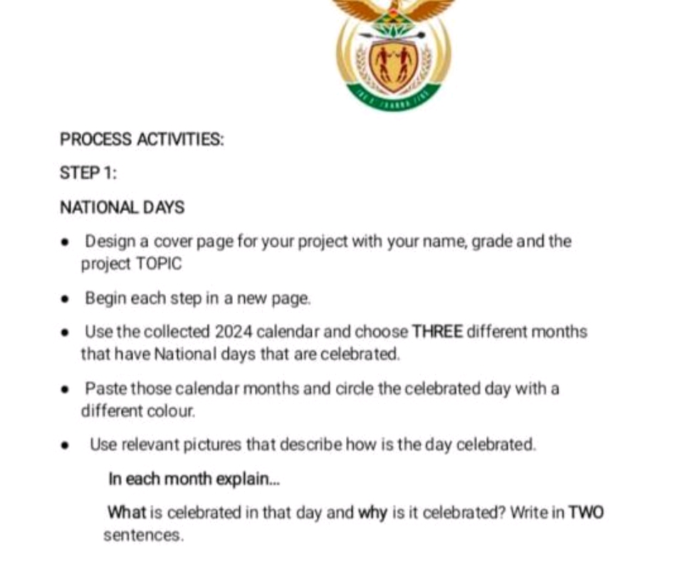 PROCESS ACTIVITIES STEP 1 NATIONAL DAYS - | StudyX