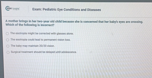 BSM Consitis Exam Pediatric Eye Conditions | StudyX