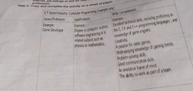 profession Step 3 Copy and complete the | StudyX