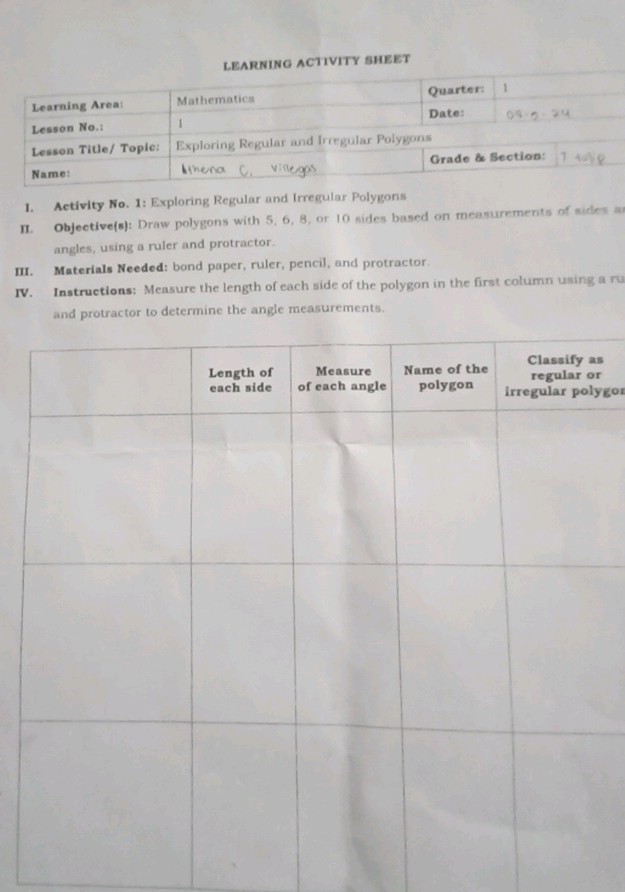 LEARNING ACTIVITY BHEET 1 Activity No 1 | StudyX