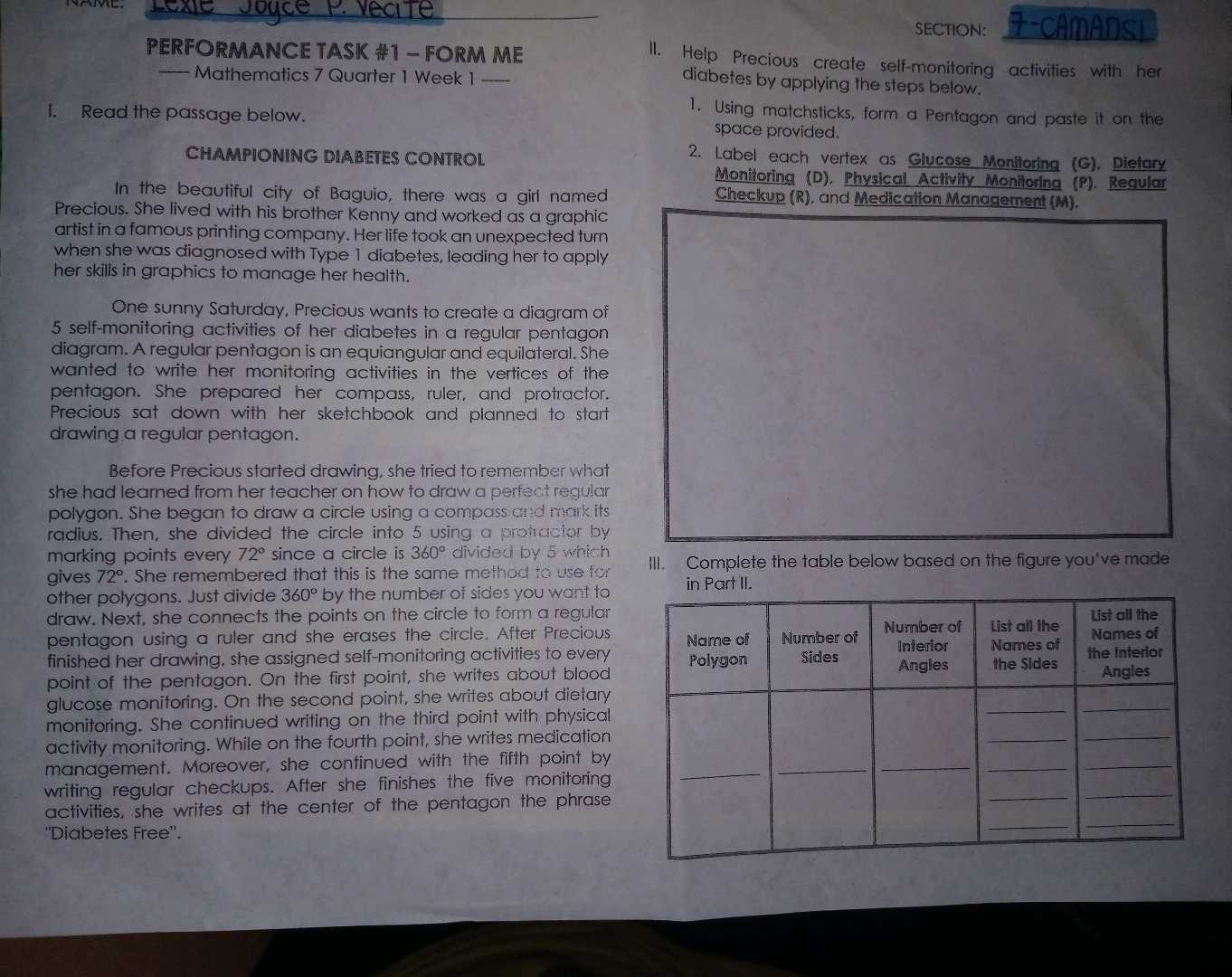 PERFORMANCE TASK 1 - FORM ME - Mathematics | StudyX