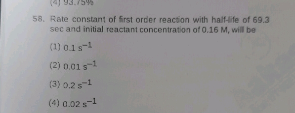 58 Rate constant of first order reaction | StudyX