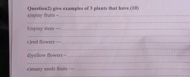 Question2) give examples of 3 plants that | StudyX
