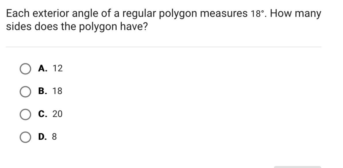 Each exterior angle of a regular polygon | StudyX