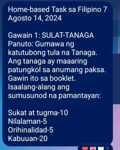 Home-based Task sa Filipino 7 Agosto 14 | StudyX