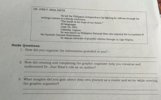 DR JOSE P RIZAL FACTS writings instead of a | StudyX