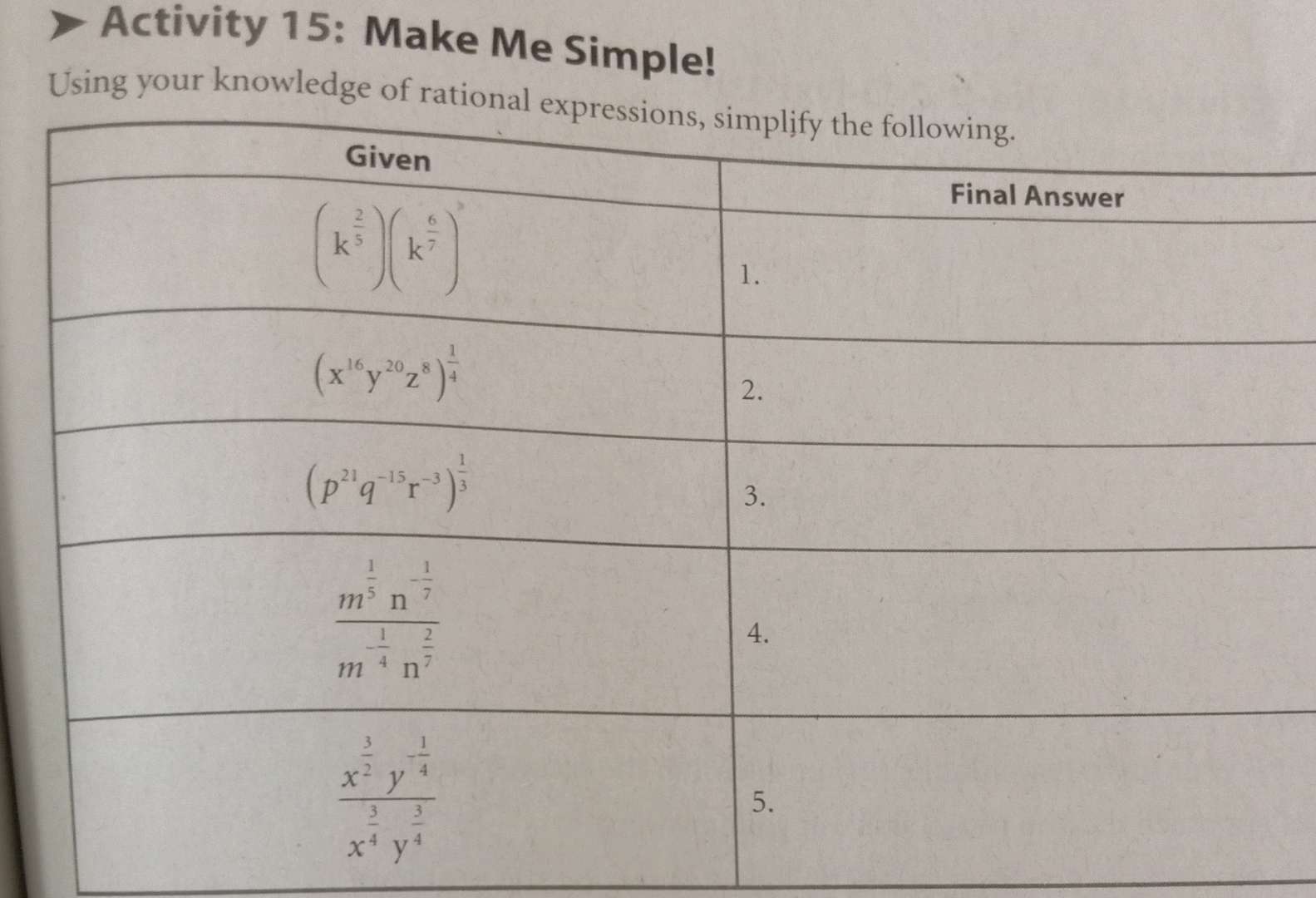 Activity 15 Make Me Simple Using your | StudyX