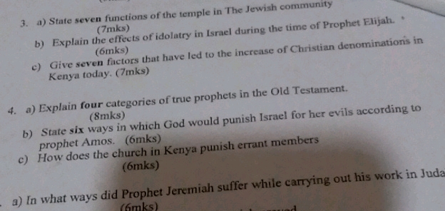 3 a) State seven functions of the temple in | StudyX