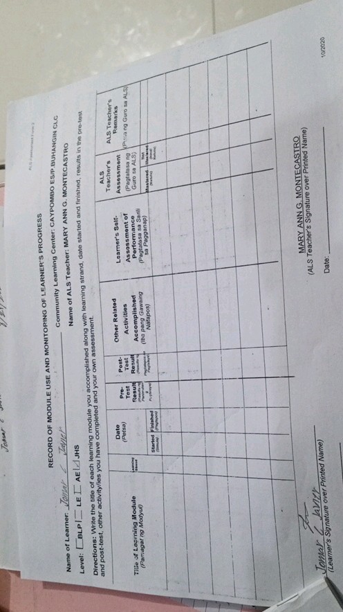 RECORD OF MODULE USE AND MONITORING OF | StudyX