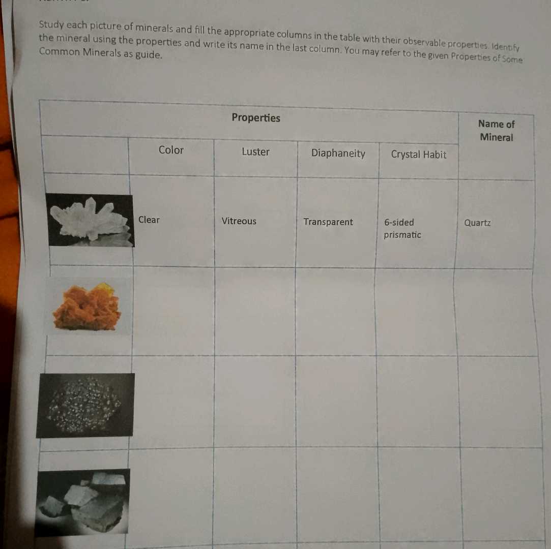 Study each picture of minerals and fill the | StudyX