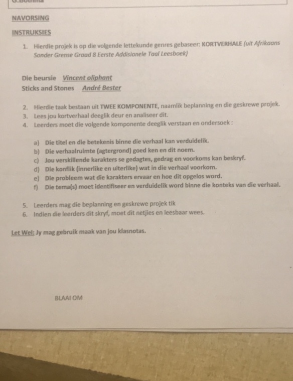 NAVORSING INSTRUKSIES 1 Hierdie projek is | StudyX