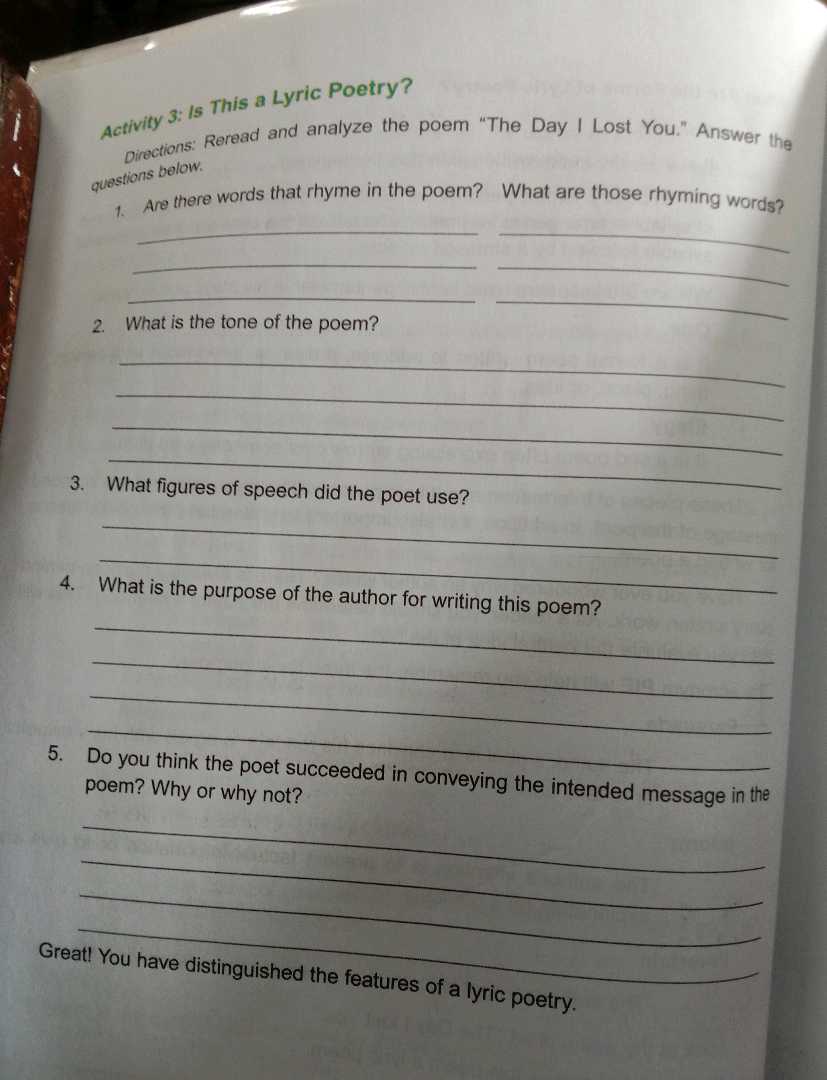 Activity 3 Is This a Lyric Poetry Duestion | StudyX
