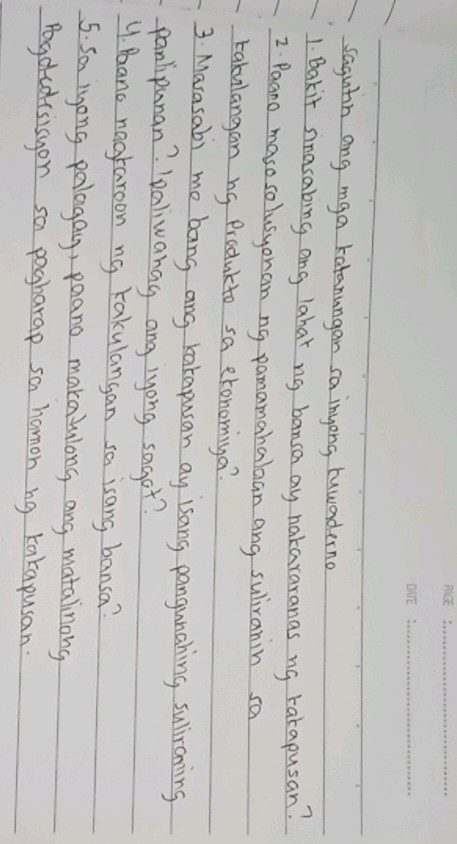 sagutin ang mga katanungan sa inyong | StudyX