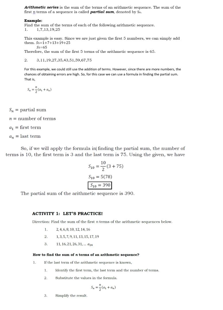 Arithmetic series is the sum of the terms | StudyX