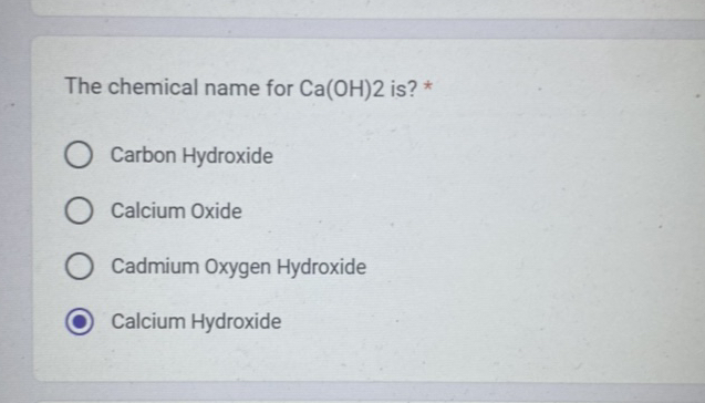 The chemical name for Ca( OH) 2 is Carbon | StudyX
