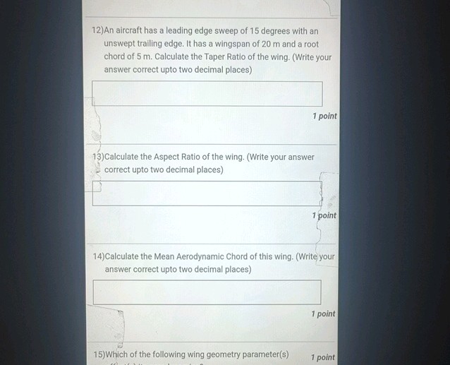 12)An aircraft has a leading edge sweep of | StudyX