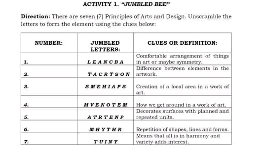 ACTIVITY 1 JUMBLED BEE Direction There are | StudyX