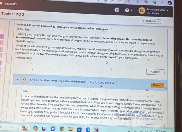 MESSAGES Topic 1 DQ 2 EC Emmanuely Colas | StudyX