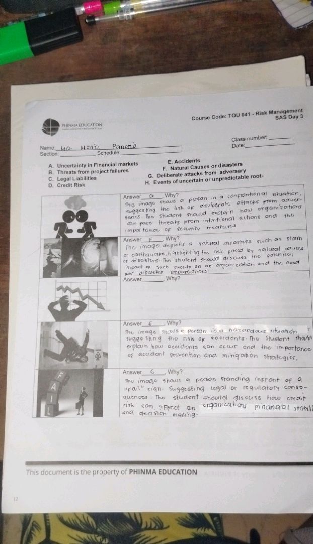 Course Code TOU 041 - Risk Management SAS | StudyX