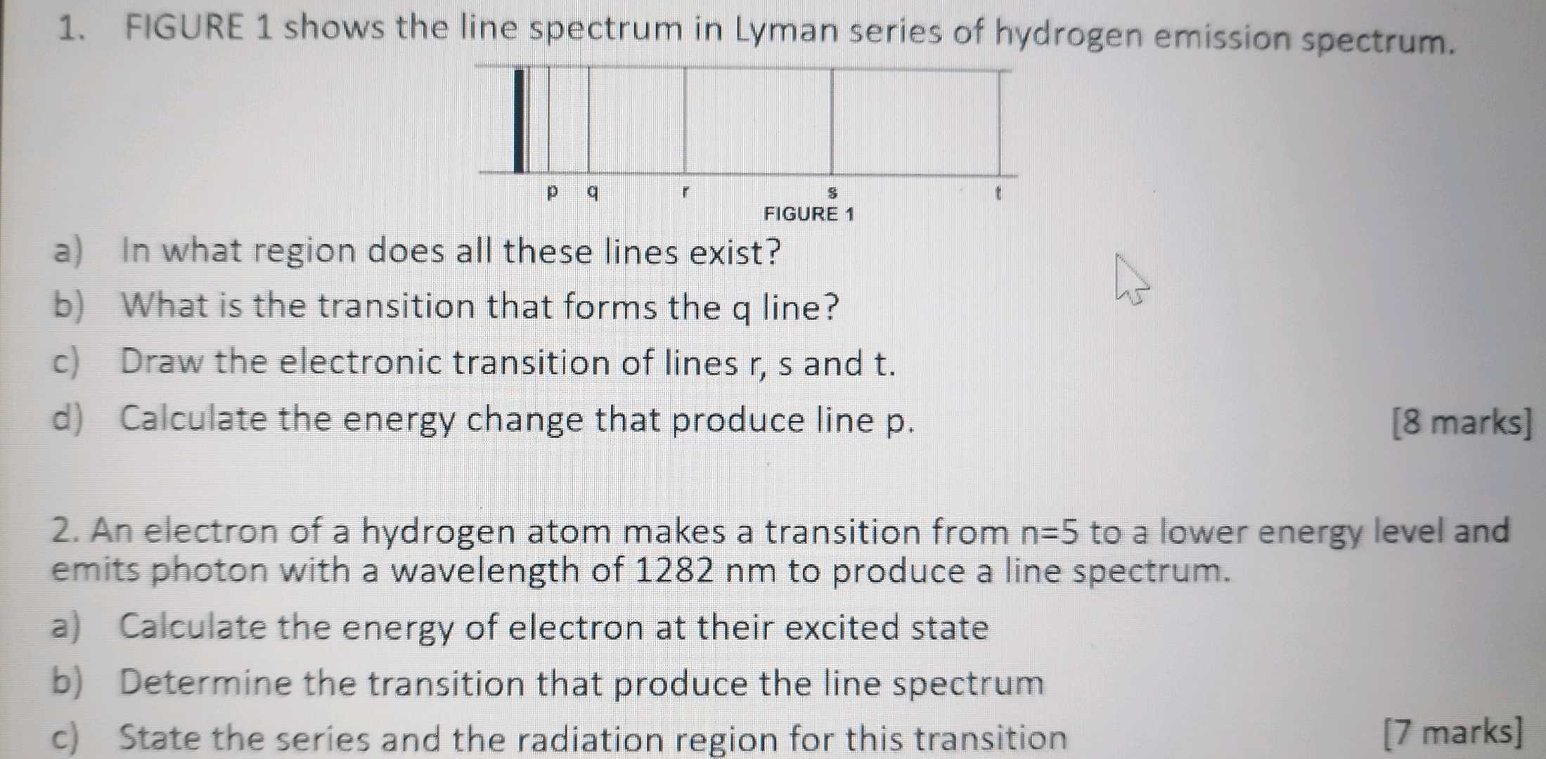 1 FIGURE 1 shows the line spectrum in Lyman | StudyX