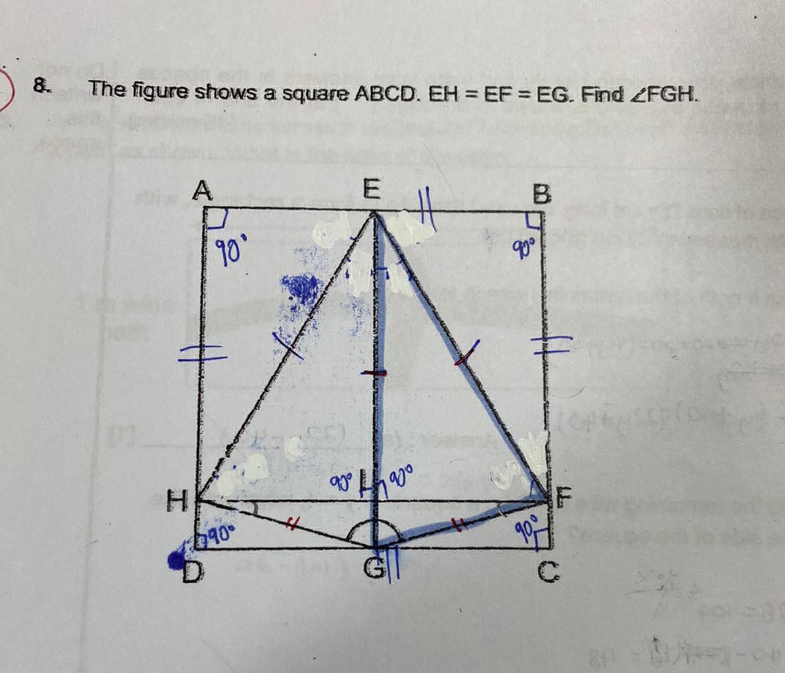 8 The figure shows a square A B C D E H=E | StudyX