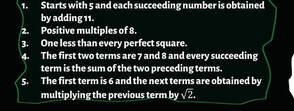 1 Starts with 5 and each succeeding number | StudyX