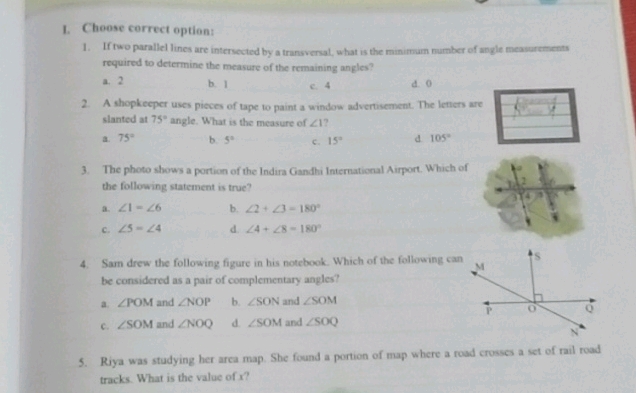 1 Choose correct option 1 If two parallel | StudyX