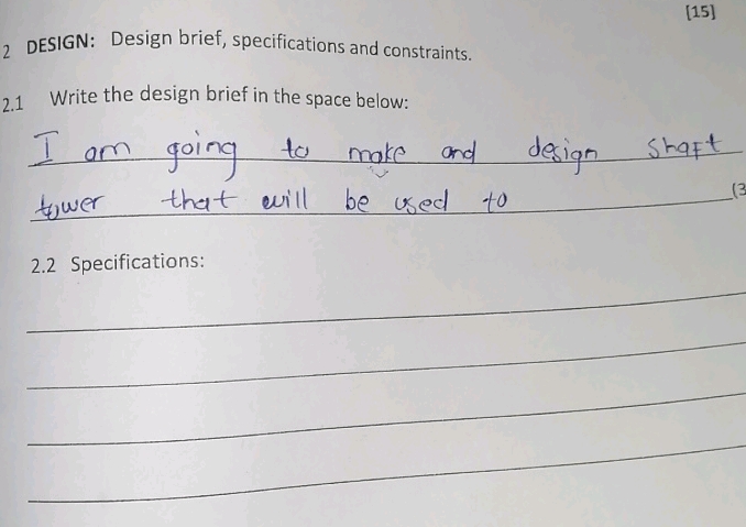 15 2 DESIGN Design brief specifications and | StudyX