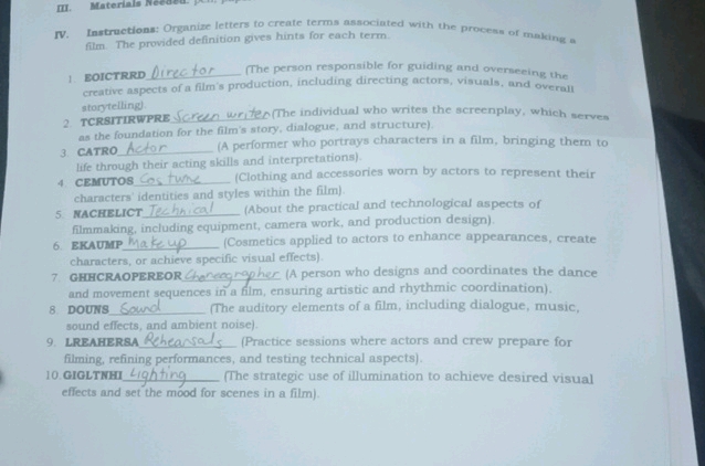 IV Instructions Organise letters to create | StudyX