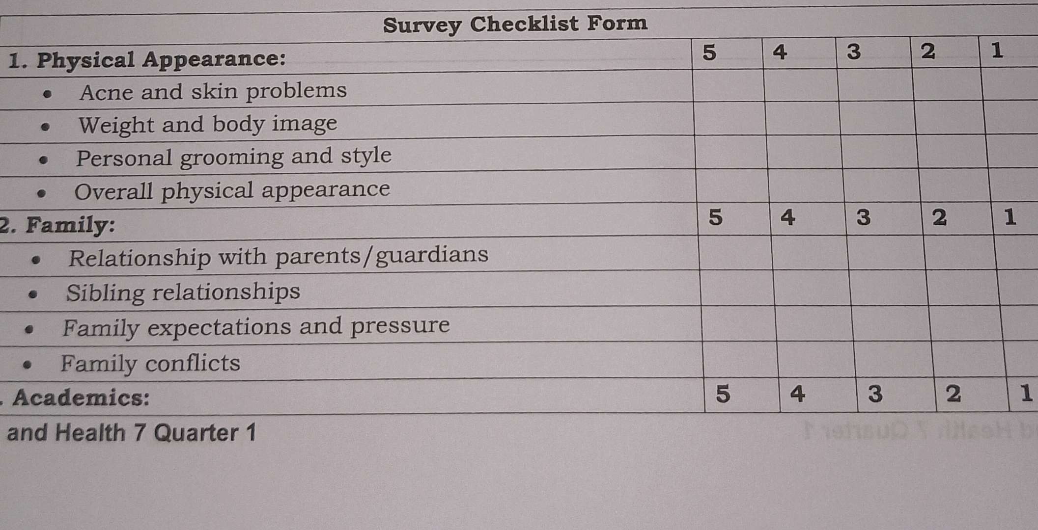 Survey Checklist Form 1 Physical | StudyX
