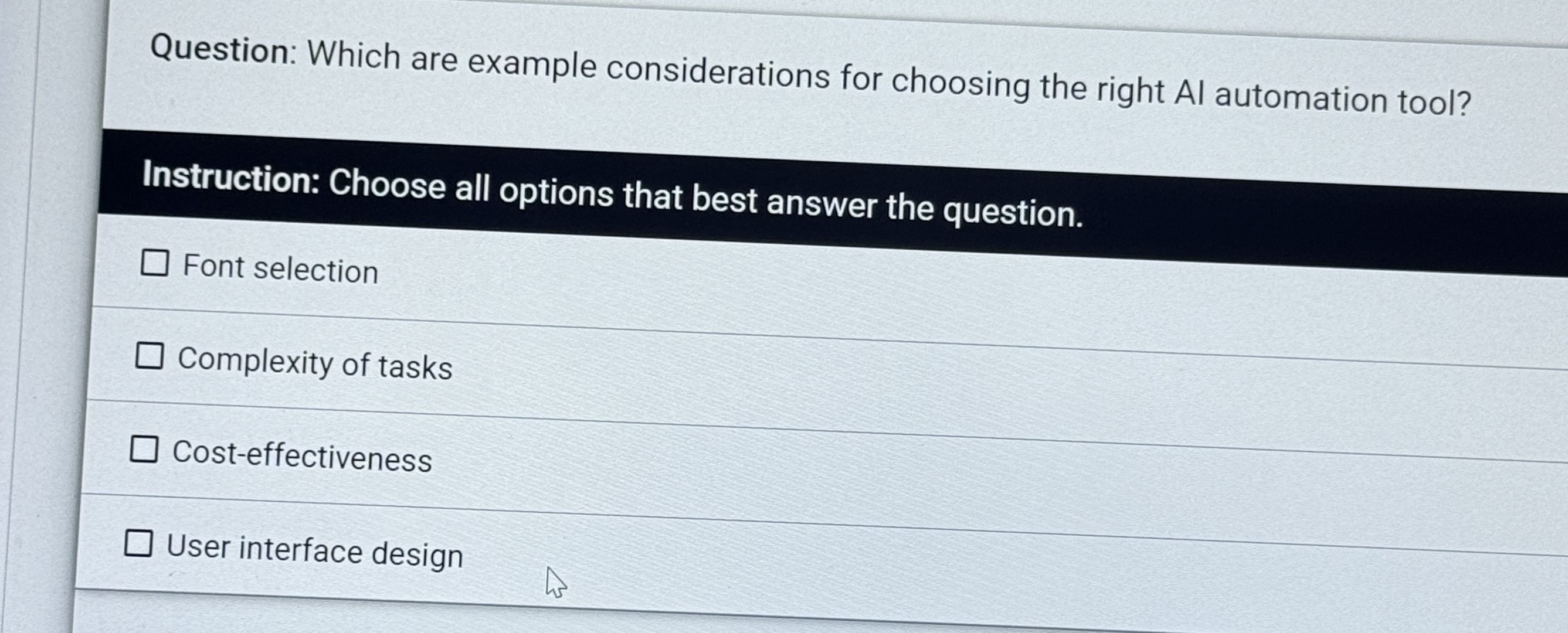 Question Which are example considerations | StudyX