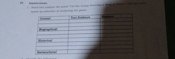 IV Instructions 1 Read and analyze the poem | StudyX