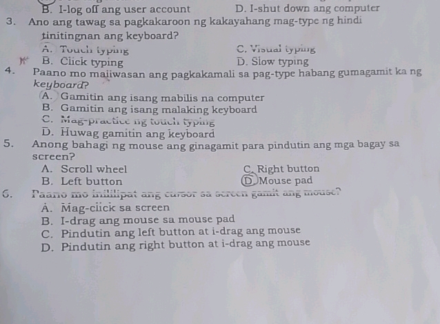 B I-log off ang user account D I-shut down | StudyX