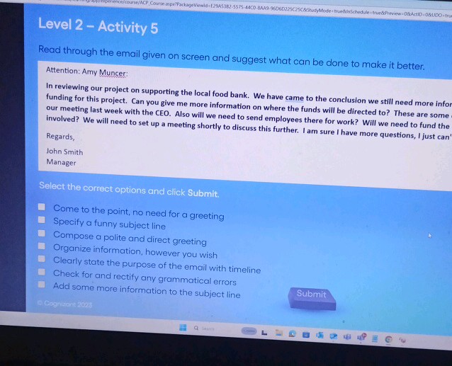 Level 2 - Activity 5 Read through the email | StudyX