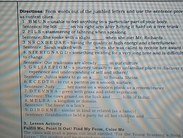 Directions Form words out of the jumbled | StudyX