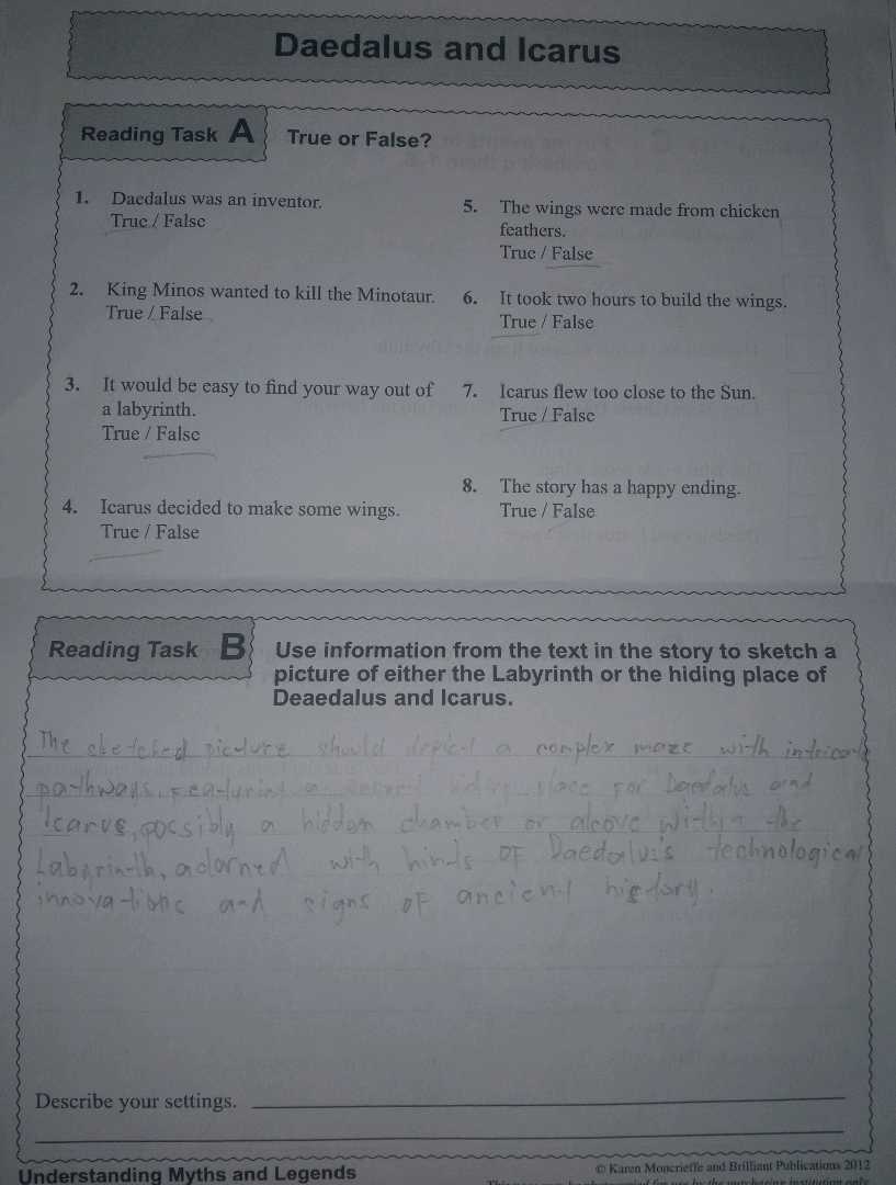 Daedalus and Icarus Reading Task A True or | StudyX