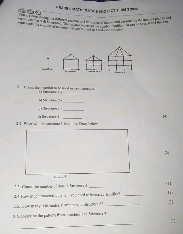 QUESTION 2 GRADE 9 MATHEMATICS PROJECT TERM | StudyX