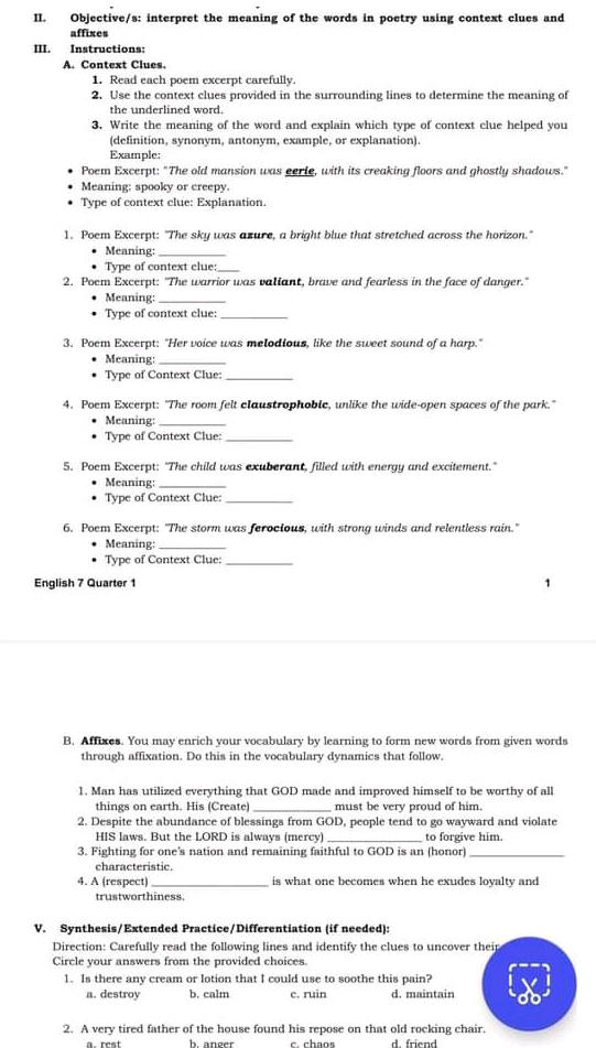 II Objective/s interpret the meaning of the | StudyX