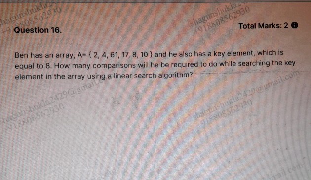 Question 16 Total Marks 2 Ben has an array | StudyX