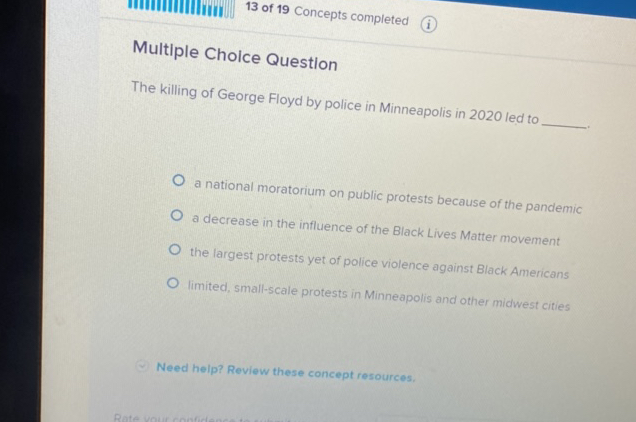 13 of 19 Concepts completed Multiple Choice | StudyX
