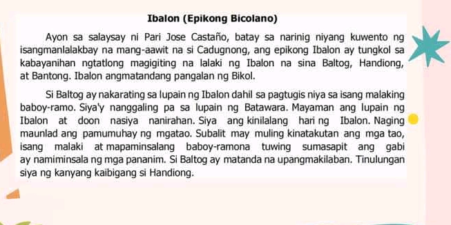 Ibalon (Epikong Bicolano) Ayon sa salaysay | StudyX