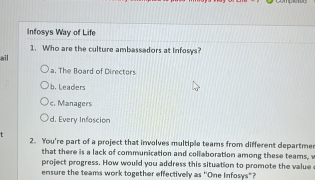 Infosys Way of Life 1 Who are the culture