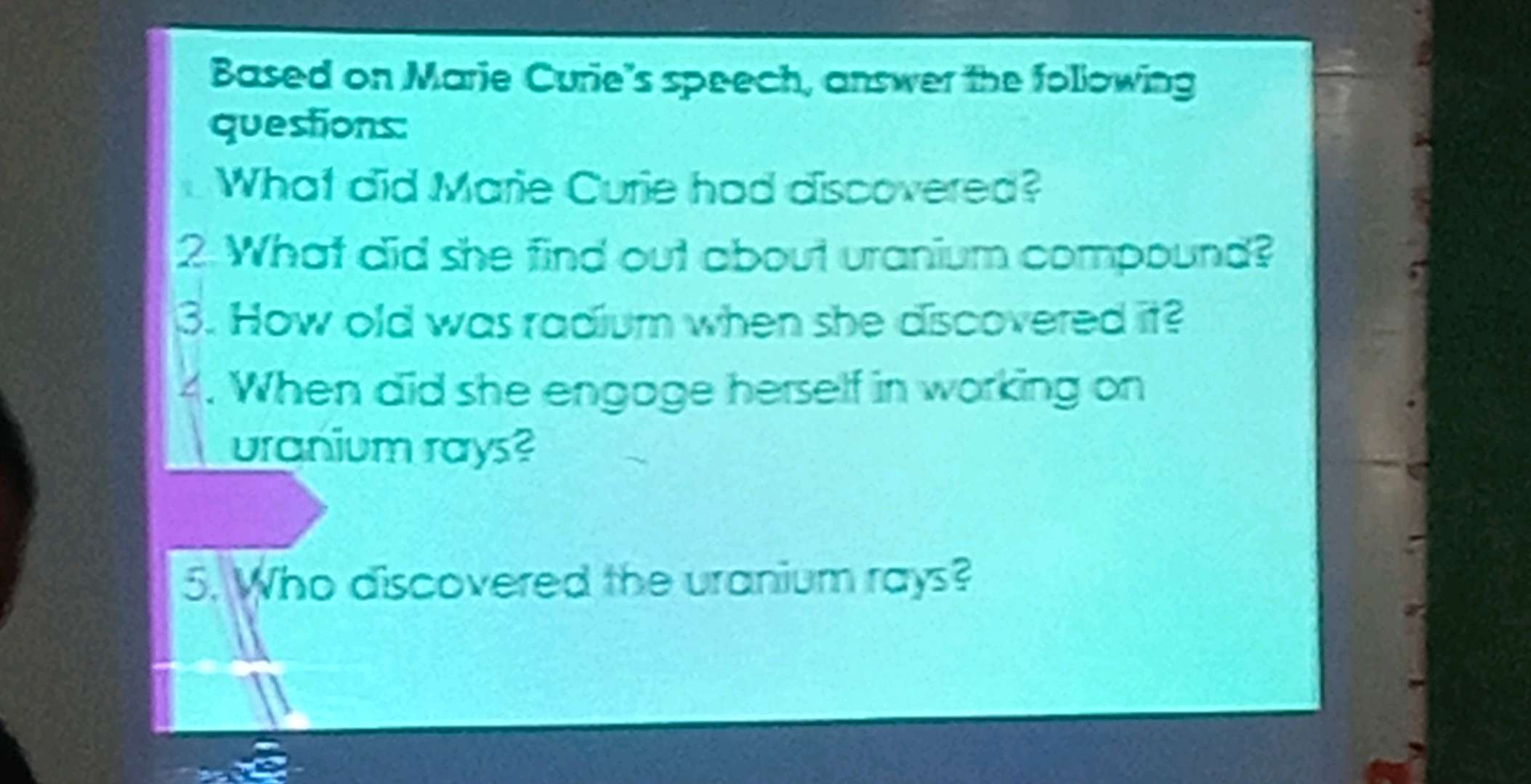 Based on Marie Curies speech answer the | StudyX