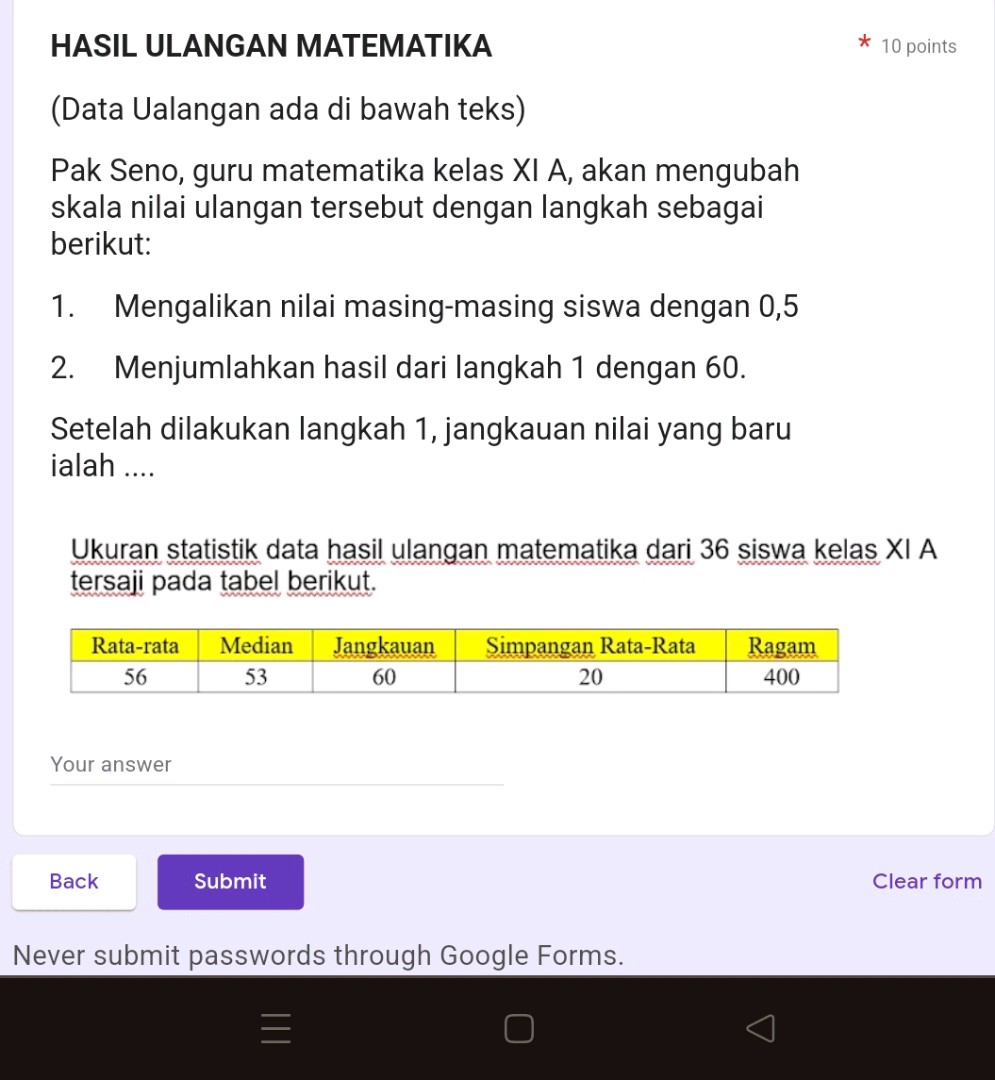 HASIL ULANGAN MATEMATIKA 10 points (Data | StudyX