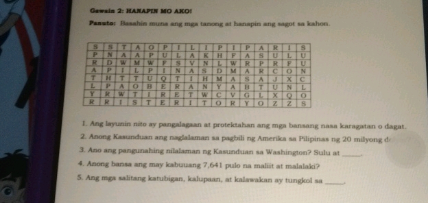 Gawaln 2 HANAPIN MO AKO Panuto Basahin muna | StudyX
